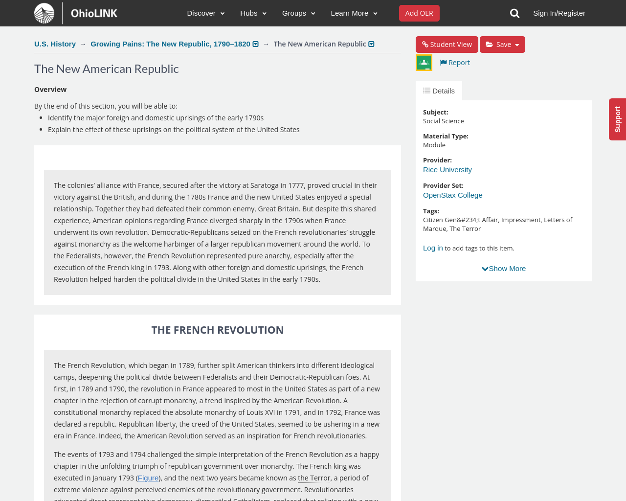 U.S. History, Growing Pains: The New Republic, 1790–1820, The New ...