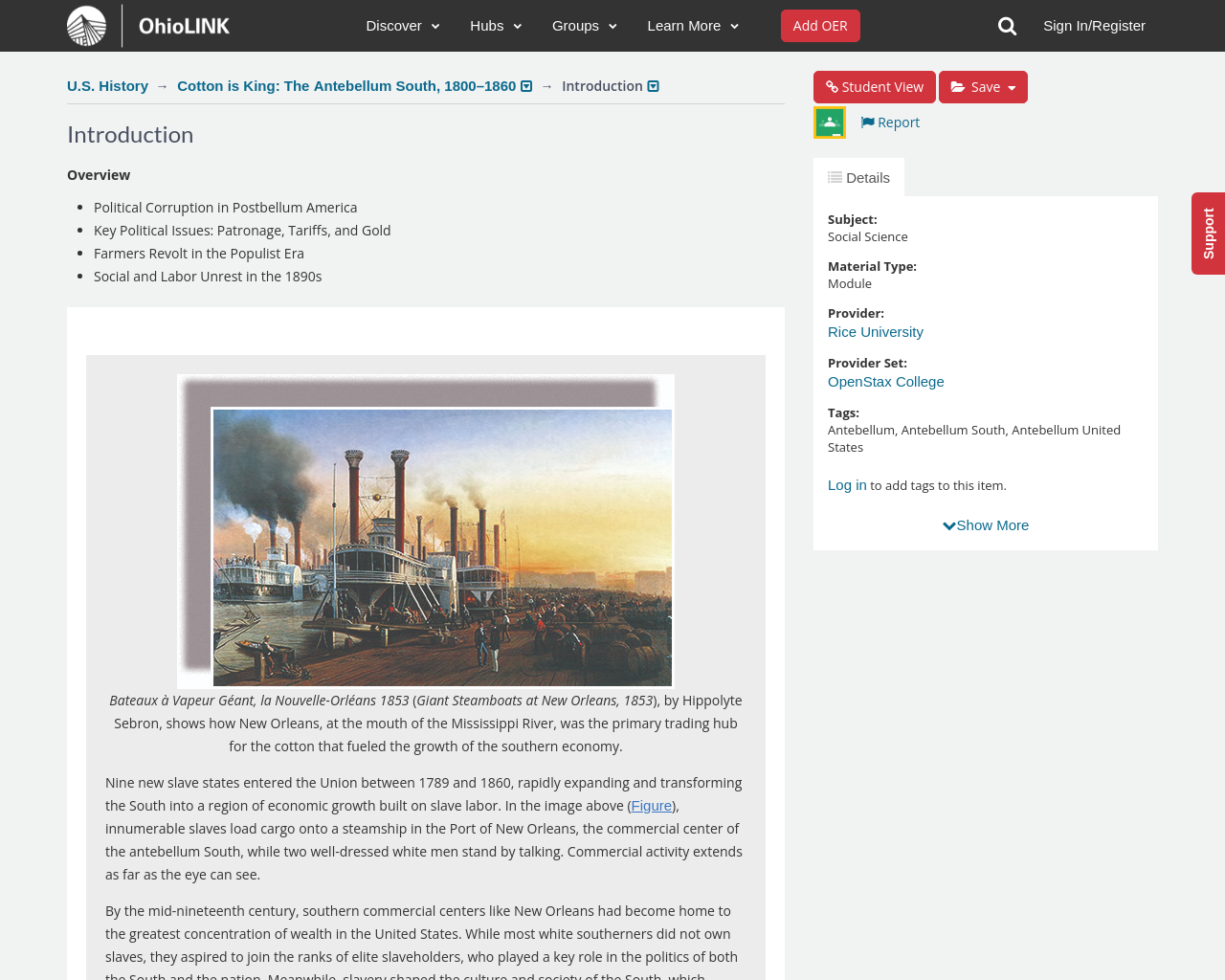 U.S. History, Cotton is King: The Antebellum South, 1800–1860 ...