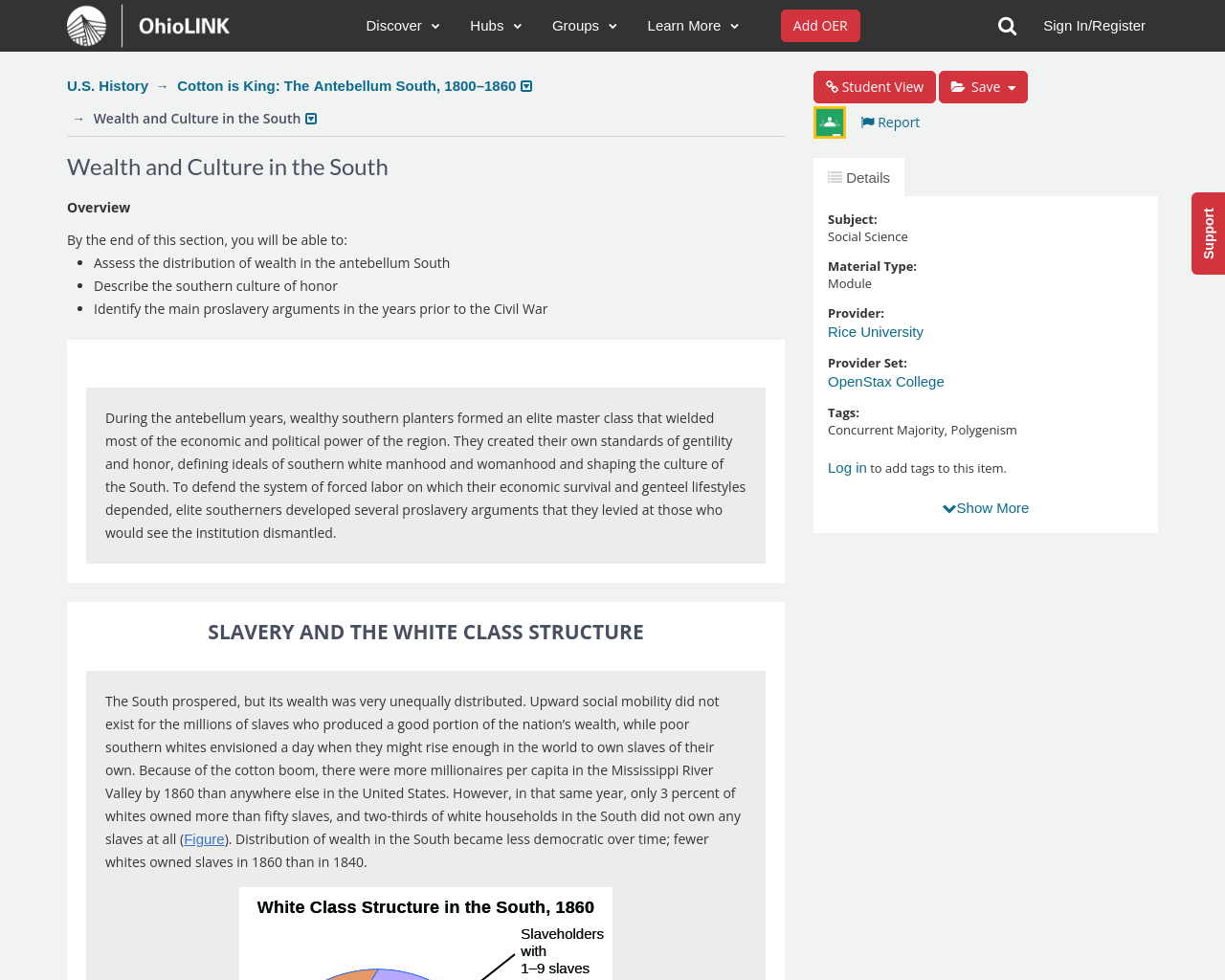 U.S. History, Cotton is King: The Antebellum South, 1800–1860, Wealth ...