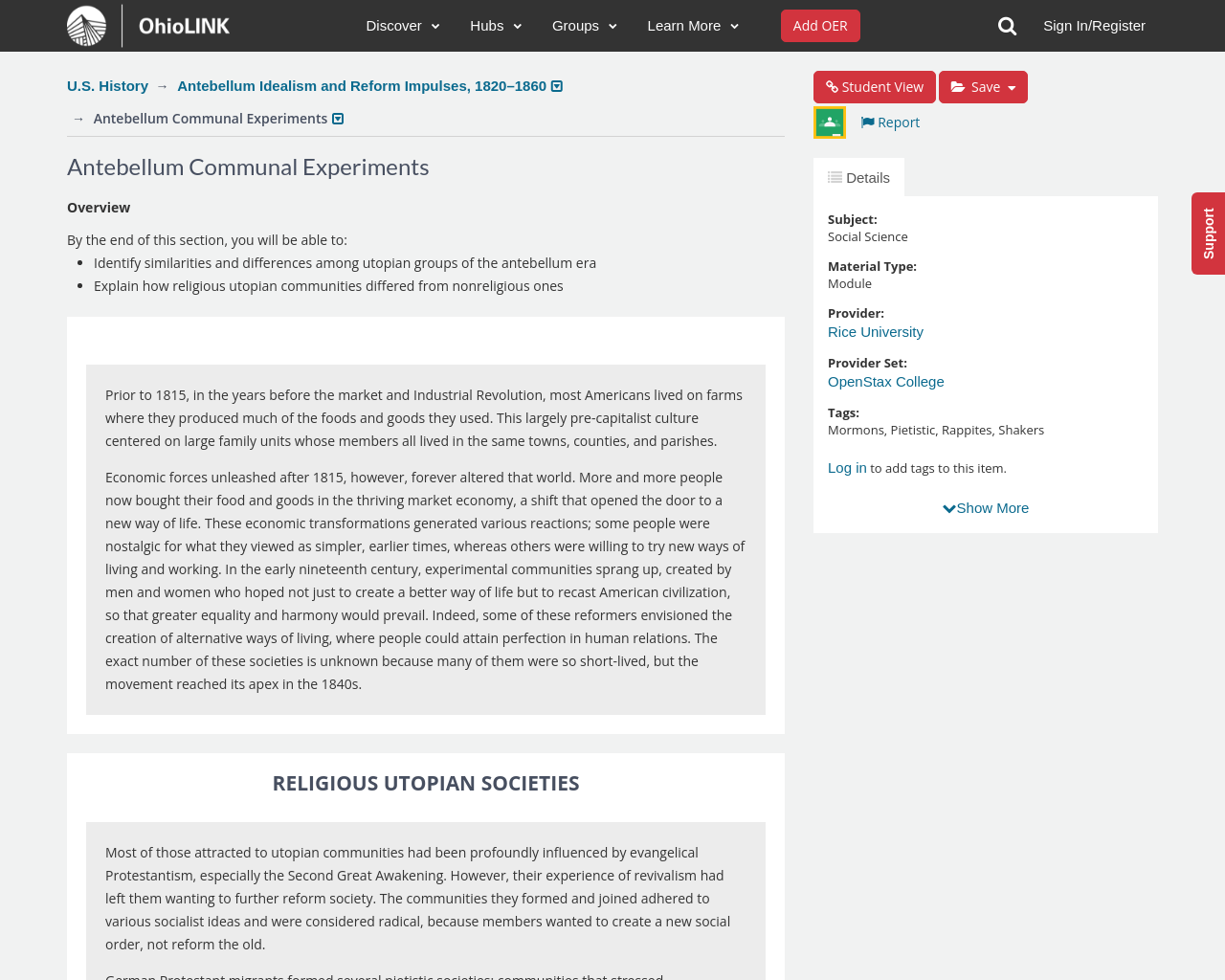 U.S. History, Antebellum Idealism and Reform Impulses, 1820–1860 ...