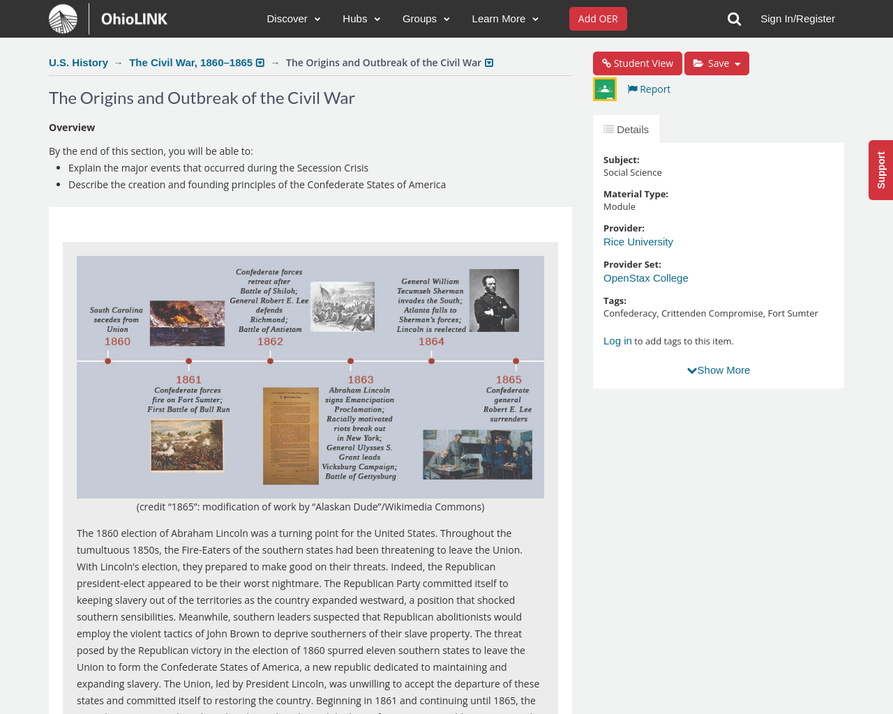 U.S. History, The Civil War, 1860–1865, The Origins and Outbreak of the ...
