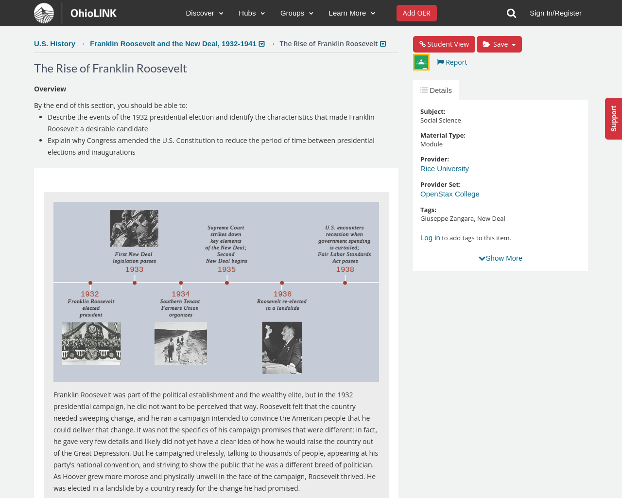 U.S. History, Franklin Roosevelt and the New Deal, 1932-1941, The Rise ...