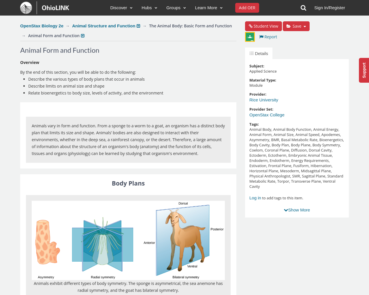 OpenStax Biology 2e, Animal Structure and Function, The Animal Body ...