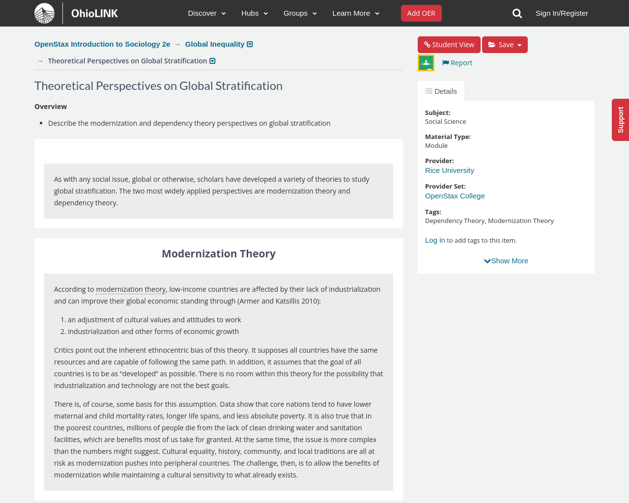 OpenStax Introduction to Sociology 2e, Global Inequality, Theoretical ...