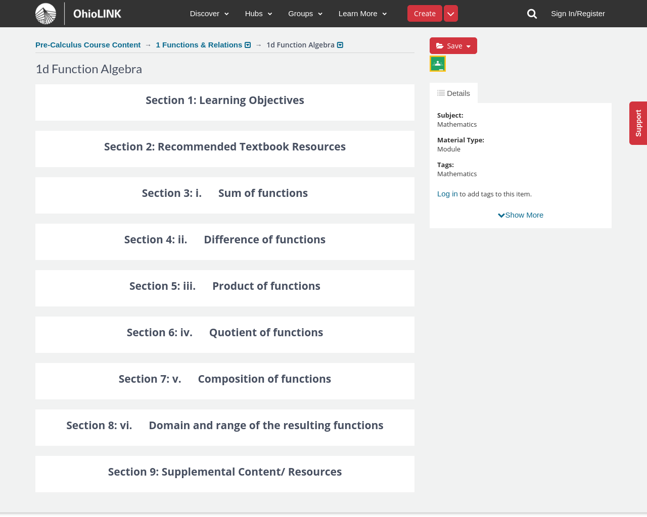 Pre-Calculus Course Content, 1 Functions & Relations, Function Algebra ...