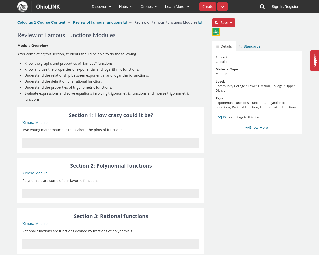 Calculus I Course Content, Review of famous functions, Review of Famous ...