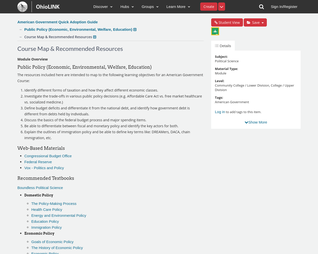 American Politics/Government Course Content, Public Policy (Economic ...